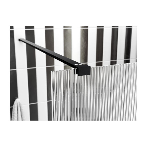 Stream 1200mm Fluted Wetroom Panel & Support Bar - Black